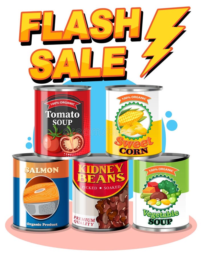 Flash Sale Canned Food Flash Sale Stock Vector - Illustration of group ...
