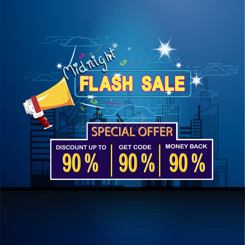 Flash Sale or Midnight Sale Template Design Stock Vector - Illustration ...
