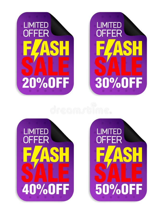 Flash Sale Sticker Set. Limited Offer, Sale 20 , 30 , 40 , 50 Off Stock ...