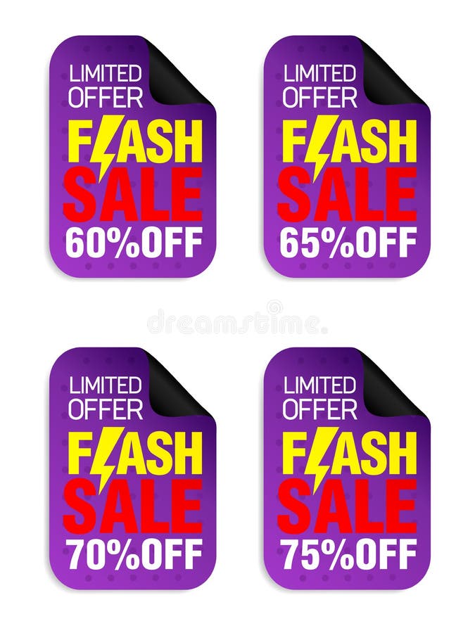 Flash Sale Sticker Set. Limited Offer, Sale 60 , 65 , 70 , 75 Off Stock ...