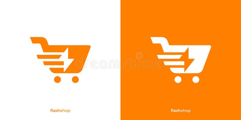 Simple Flash Shop Logo. Shopping Cart and Thunder Lightning Graphic ...