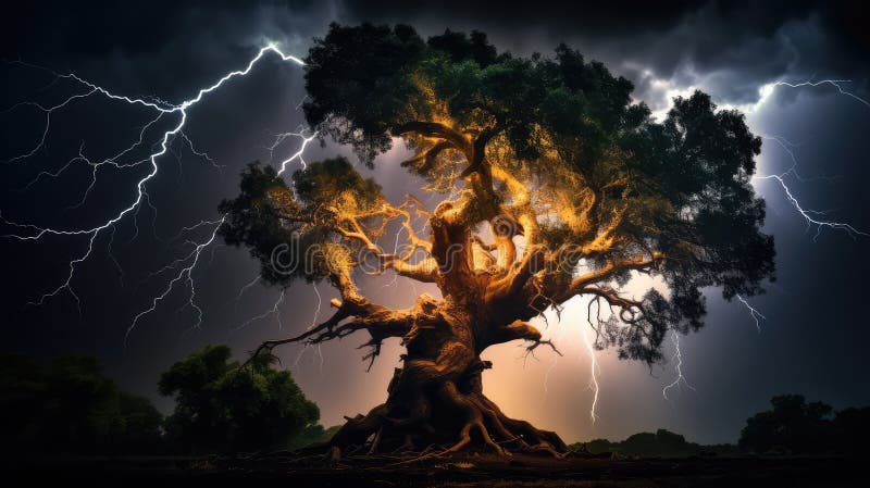 Flash storm tree stock illustration. Illustration of bolt - 374168939