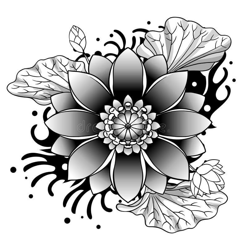 Flash Tattoo Design of Traditional Lotus Design Stock Vector ...