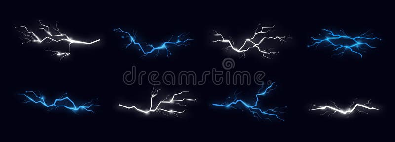 Flash Thunderbolt Elements. Light Charge, Thunder Hit Blue and White ...