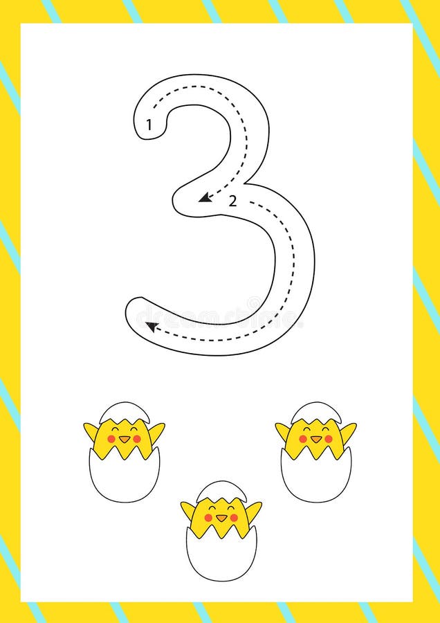 Easter Flashcard How To Write Number Three. Worksheet for Kids Stock ...