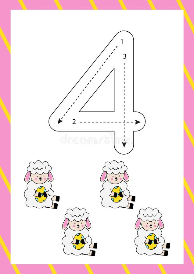 Easter Flashcard How To Write Number Four. Worksheet for Kids Stock ... Easter Flashcard How To Write Number Four. Worksheet for Kids Stock ...