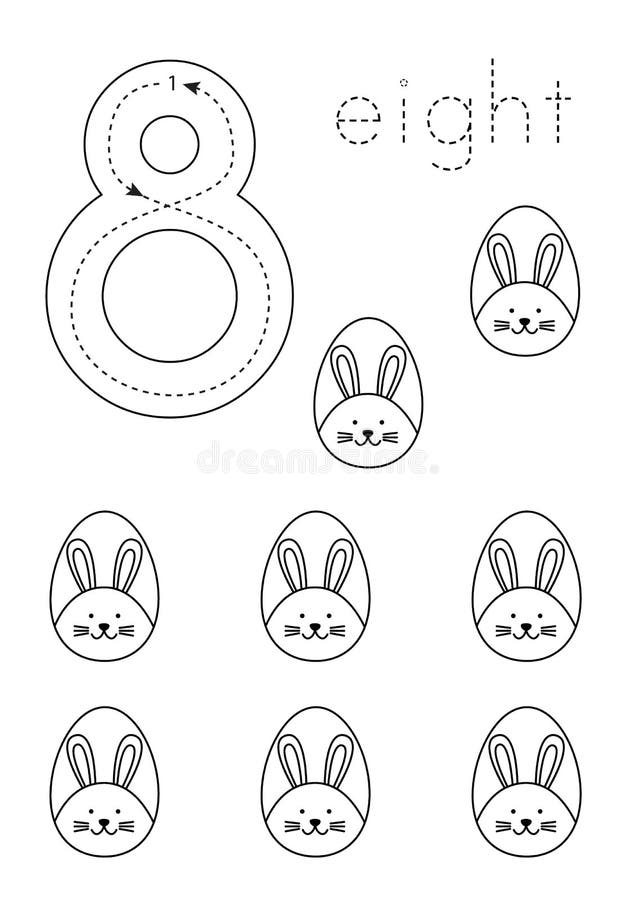 Flashcard Number Eight. Preschool Worksheet. Easter Worksheet Stock ...