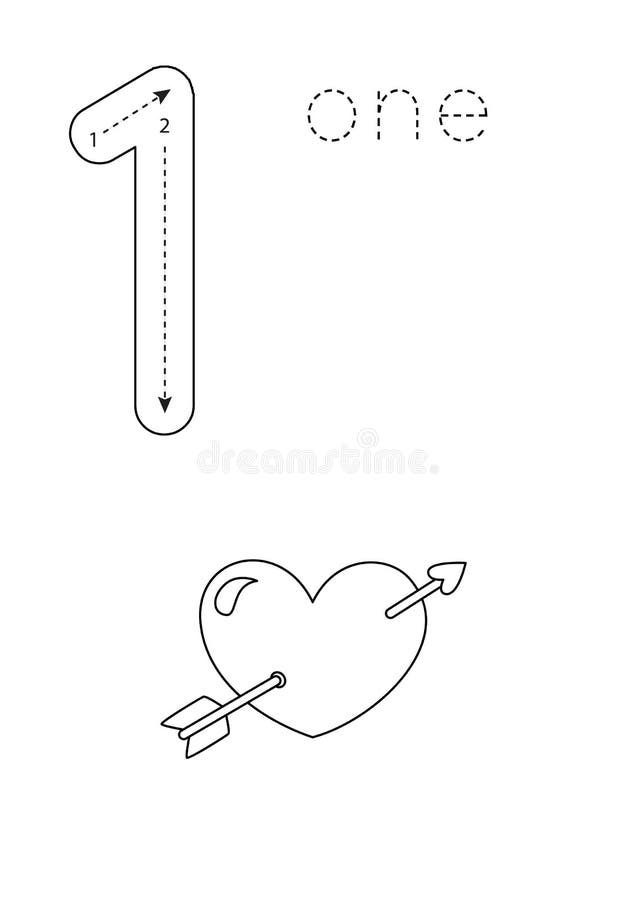 Flashcard Number 1. Preschool Worksheet. Valentine Day Worksheet Stock ...
