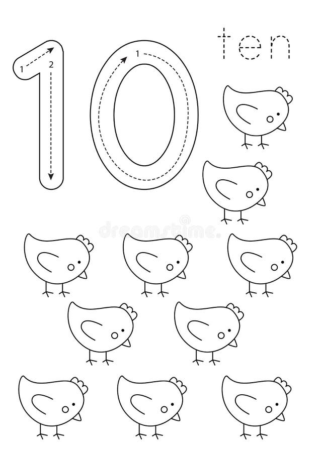 Flashcard Number Ten. Preschool Worksheet. Easter Worksheet Stock ...