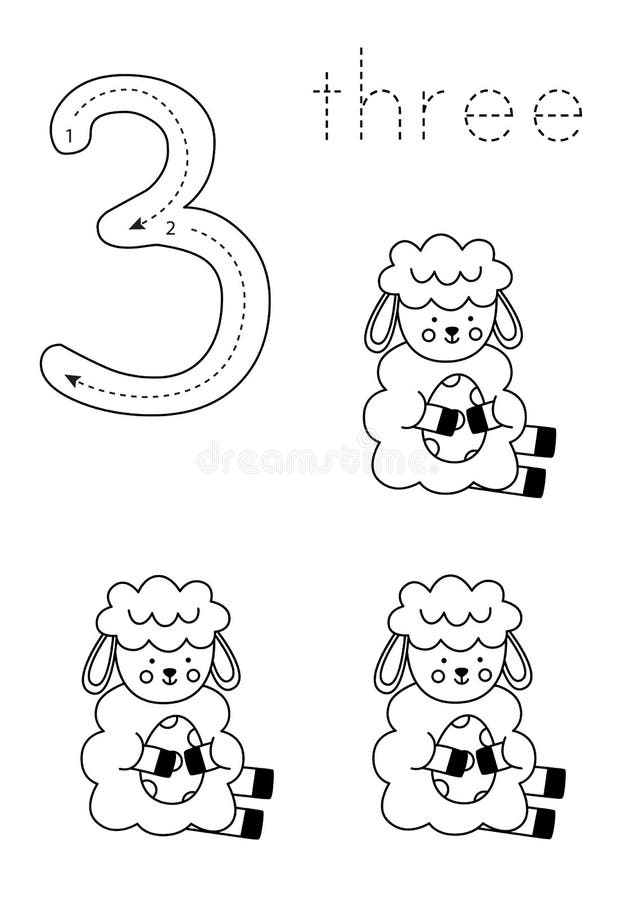Flashcard Number Three. Preschool Worksheet. Easter Worksheet Stock ...
