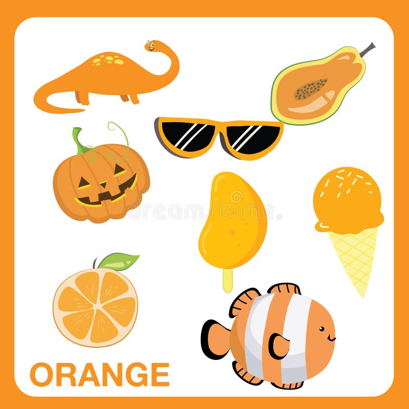 Flashcard of Orange Objects Teaching Kids about Colors Stock Vector ...