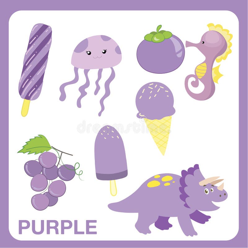 Flashcard of Purple Objects Teaching Kids about Colors Stock Vector ...