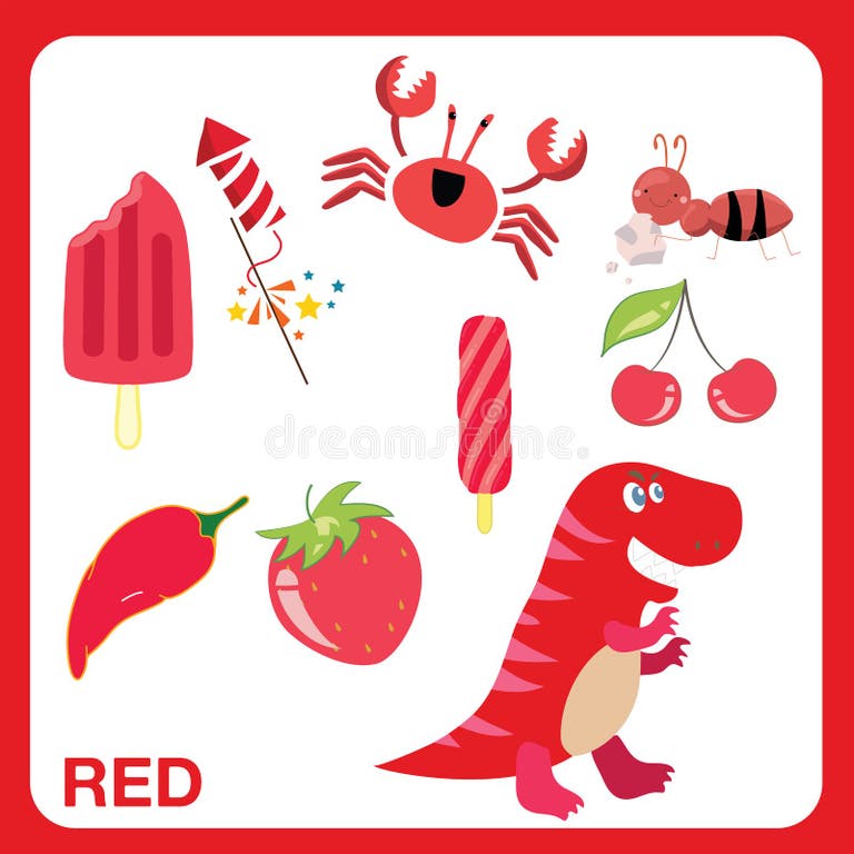 Flashcard of Red Objects Teaching Kids about Colors Stock Vector ...