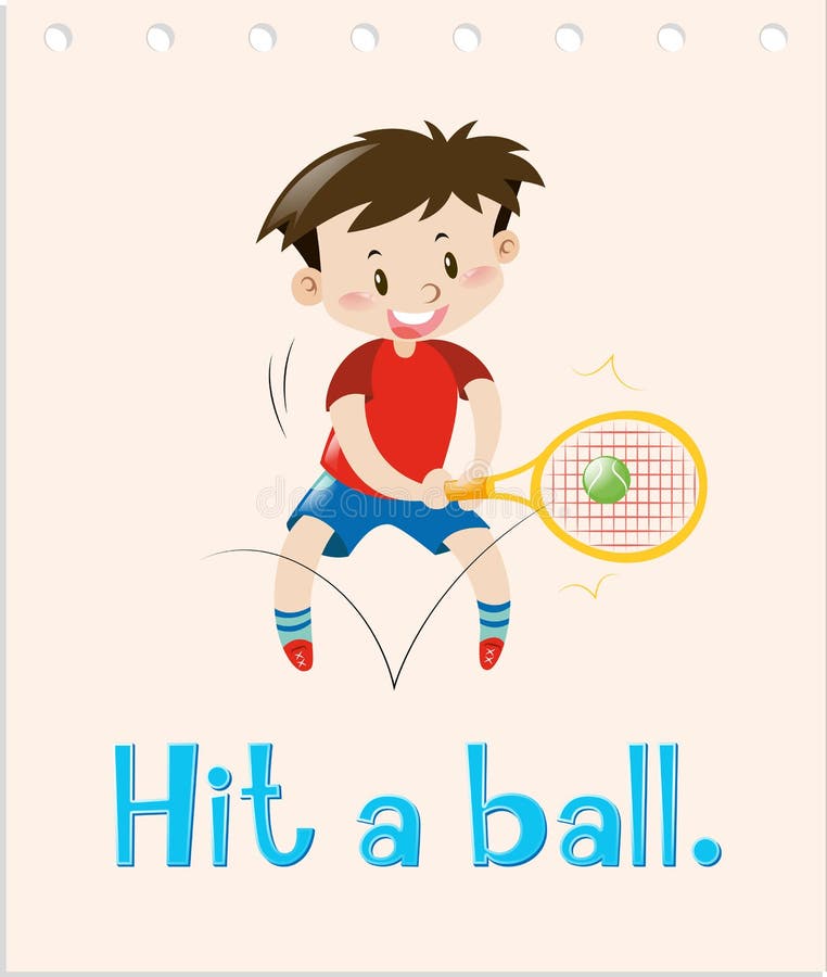 Flashcard with Word Hit a Ball Stock Illustration - Illustration of ...