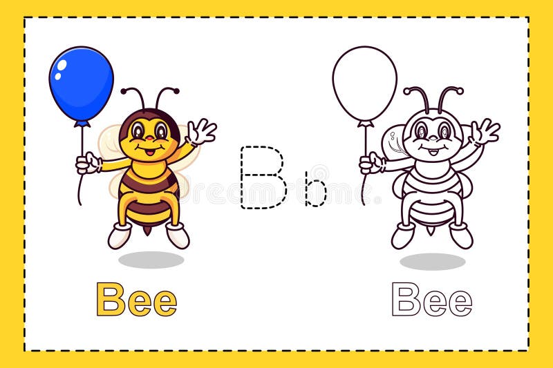 Flashcards Cute Bee for Writing and Coloring Sheet Stock Vector ...