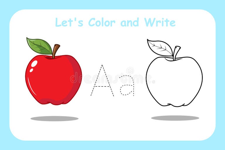 Flashcards Lets Color and Lets Write Apple Fruit Stock Vector ...