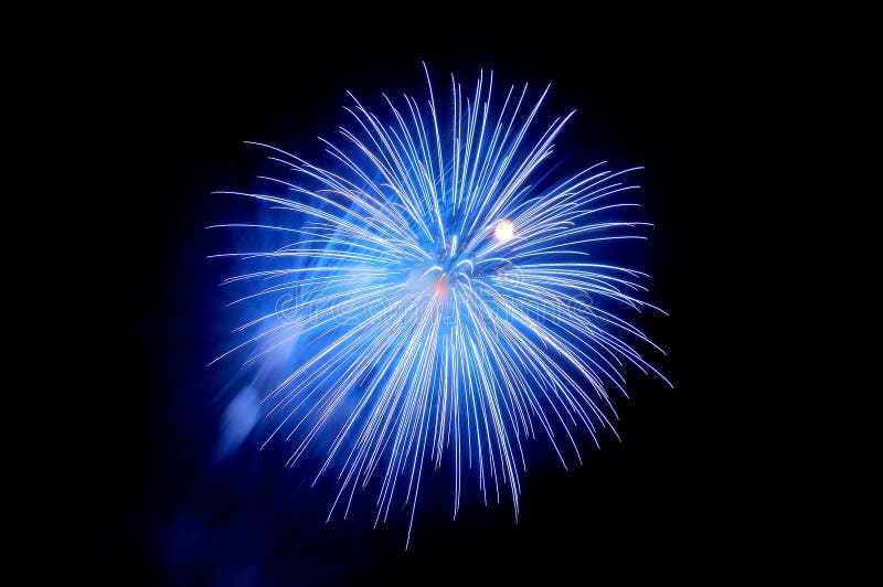 Flashes of Fireworks of Blue Color Against the Black Sky Stock Image ...