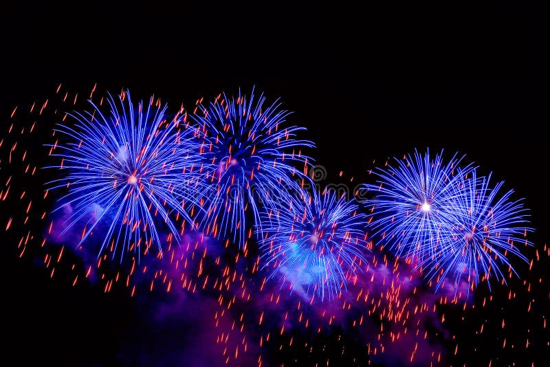 Flashes of Blue Fireworks and Red Sparks Stock Image - Image of event ...
