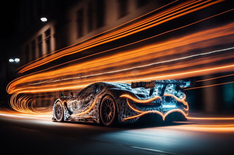 Flashes of Light in a Speeding Car in a City at Night Stock ...