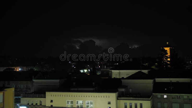 Flashes of Lightning Over the City at Night during a Powerful ...