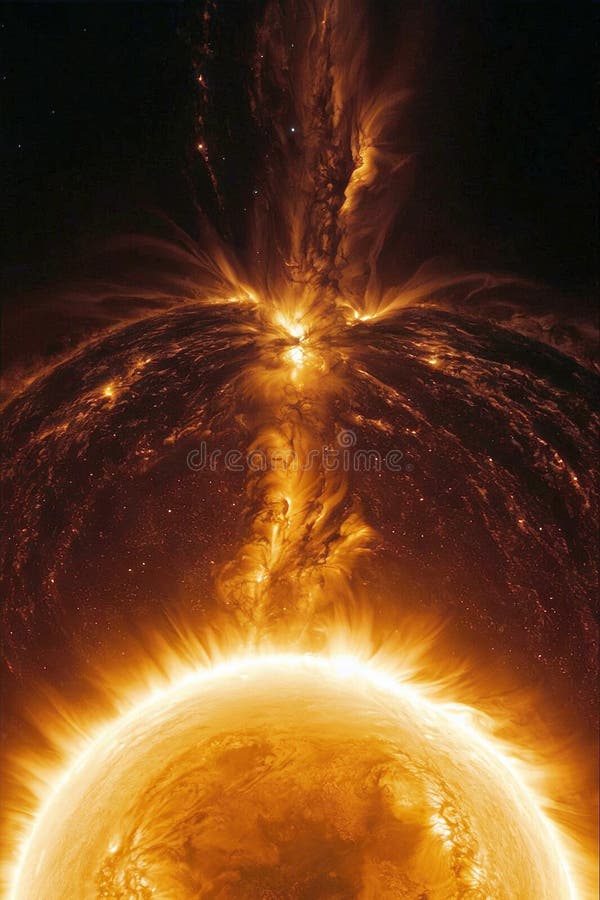 Flashes, storms on the Sun stock illustration. Illustration of space ...