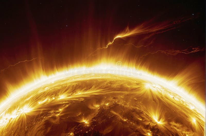 Flashes, storms on the Sun stock illustration. Illustration of energy ...