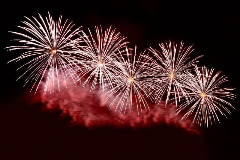 White and Red Fireworks Display on Dark Sky Background Stock Image ...
