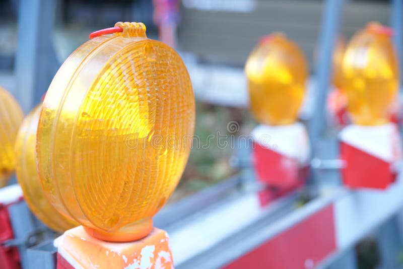 Flashing Amber Beacon Lights for Roadworks Stock Photo - Image of ...