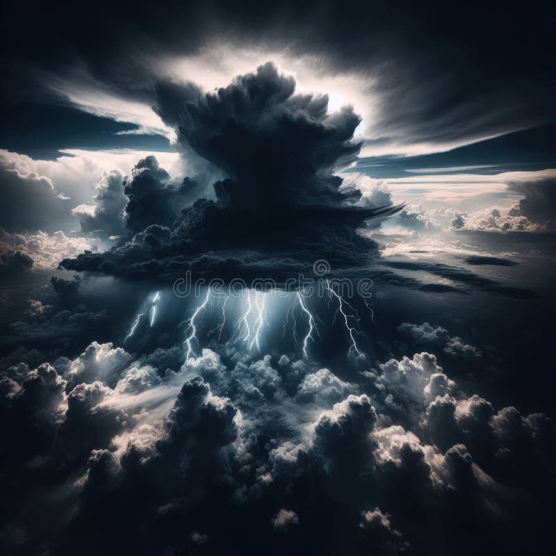 Flashing Lightning among Dense and Dark Clouds. Stock Illustration ...