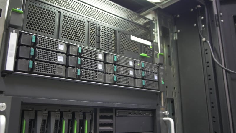 Flashing Lights. Server in Rack in Large Data Centre. Rack Mounted ...
