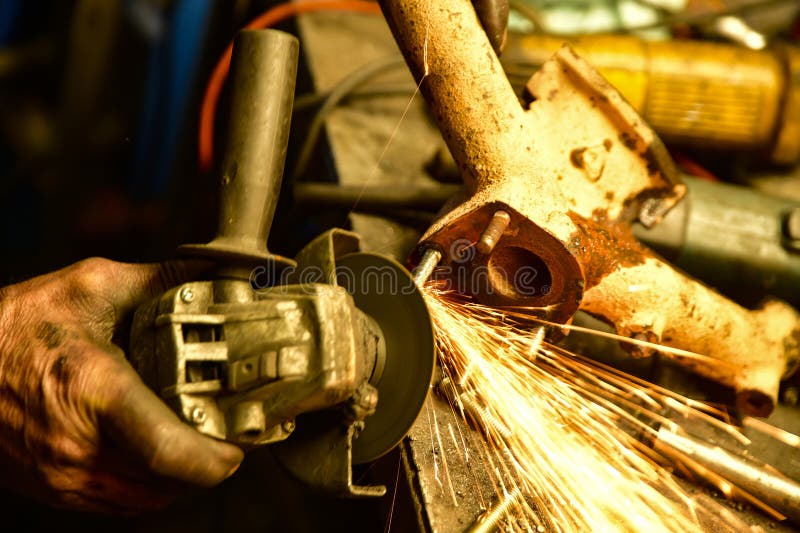 Flashing Sparks Coming from the Angle Grinder Stock Photo - Image of ...