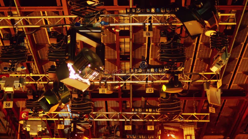 Flashing Studio Lights Equipment on the Ceiling of Stock Footage ...