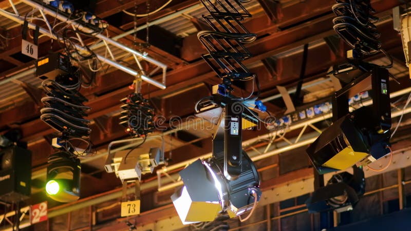 Flashing Studio Lights Equipment on the Ceiling of Stock Footage ...