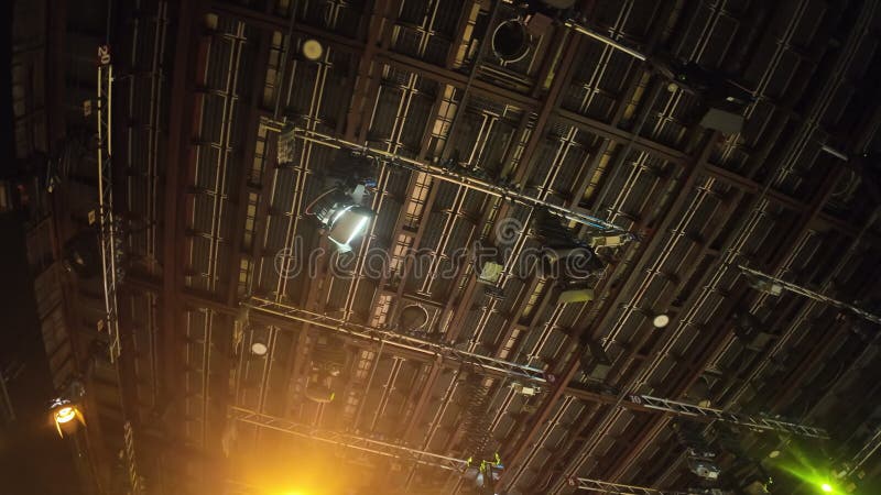 Flashing Studio Lights Equipment on the Ceiling of Stock Footage ...