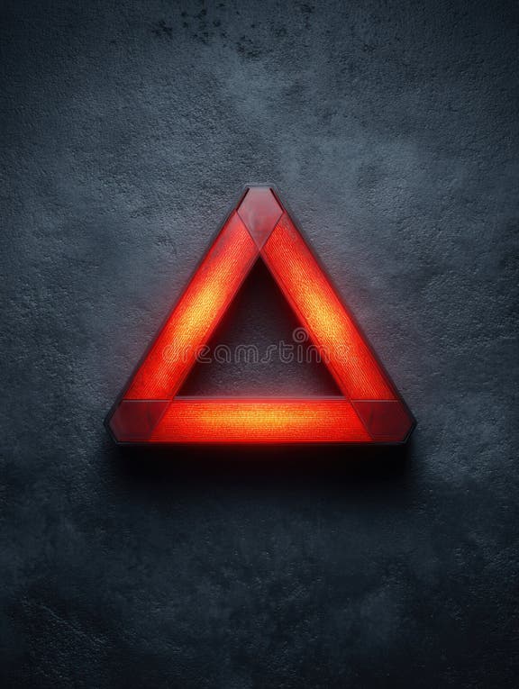 Flashing Warning Triangle Displayed on a Dark Matte Surface Indicating ...