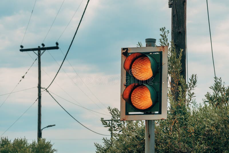 Flashing Yellow Traffic Light Semaphore Stock Image - Image of europe ...