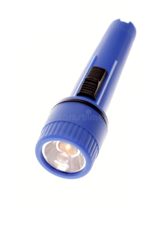 Turned on Metal Flashlight Isolated Stock Photo - Image of close, flash ...