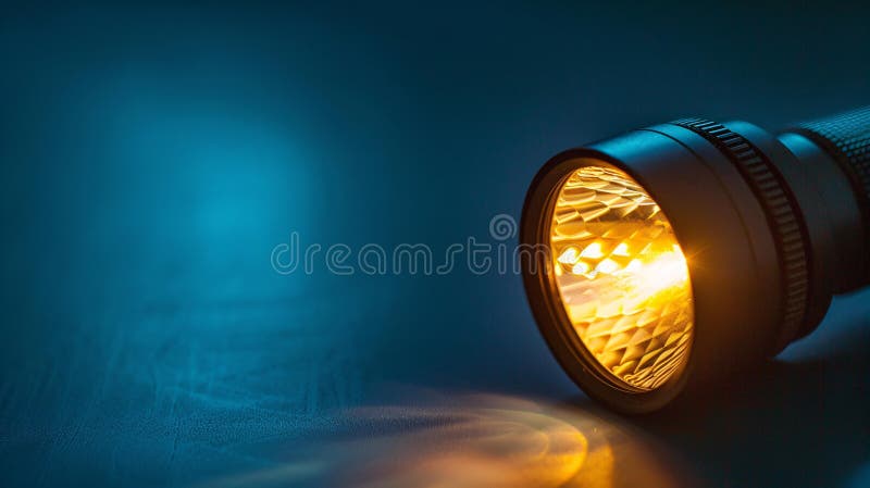 Flashlight Beam on Blue Background. Lit Flashlight Casting a Bright ...