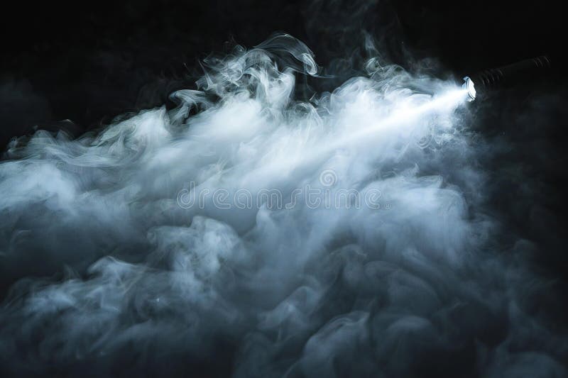 A Flashlight Beam Shining through Smoke on Black Background. the Light ...