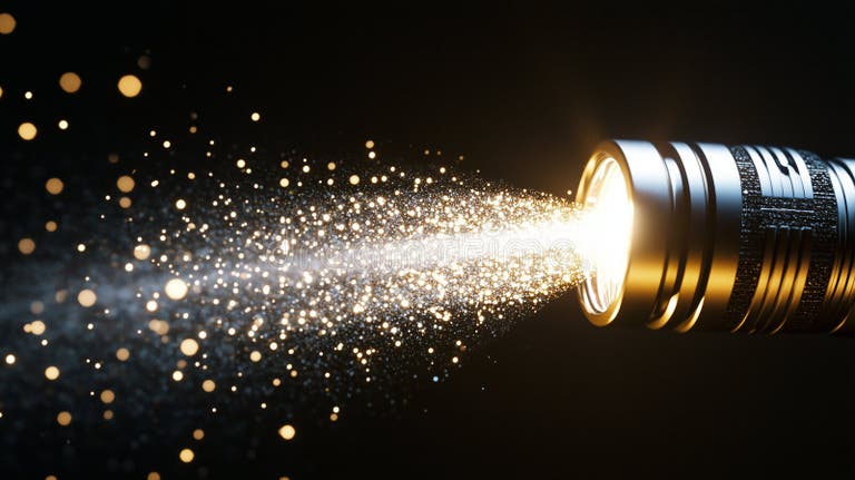 A Flashlight Casting a Beam through a Dark Room with Dust Particles in ...
