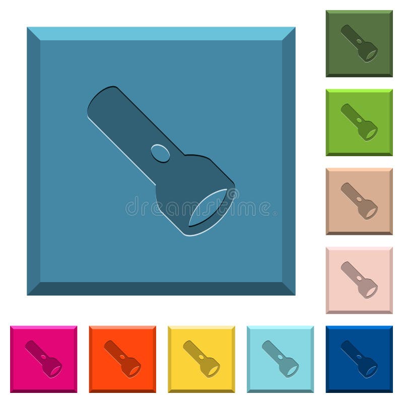 Flashlight Engraved Icons on Edged Square Buttons Stock Vector ...
