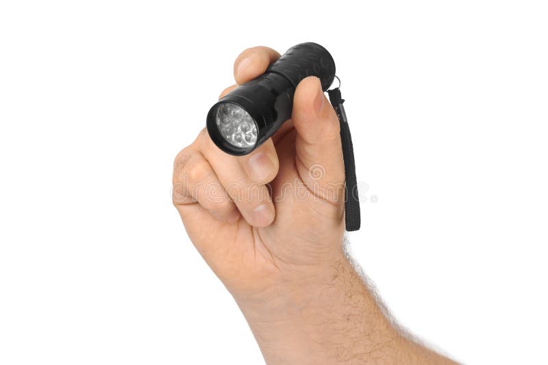 Flashlight in hand stock photo. Image of lighting, black - 50573672