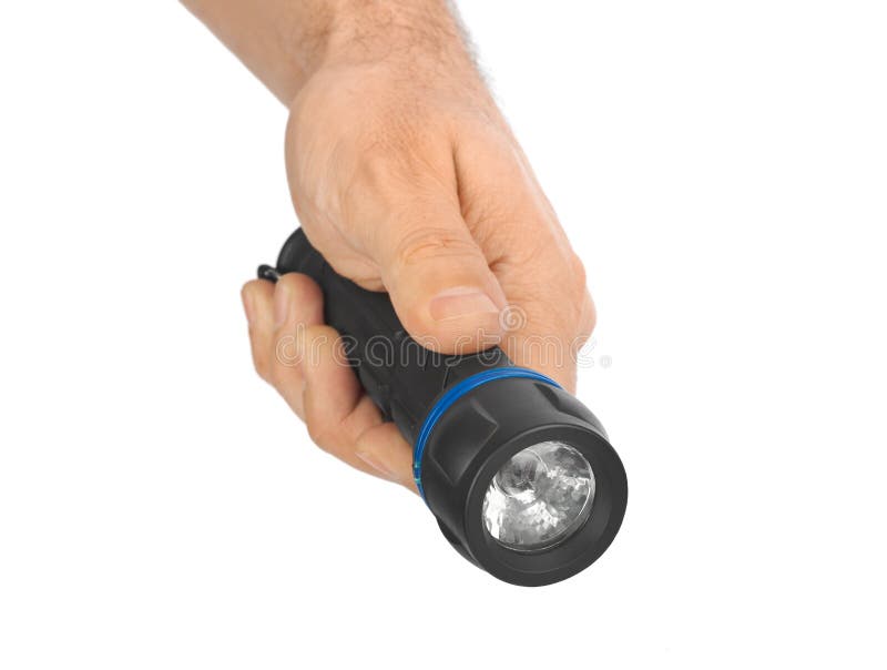 Flashlight in hand stock photo. Image of equipment, button - 112567646