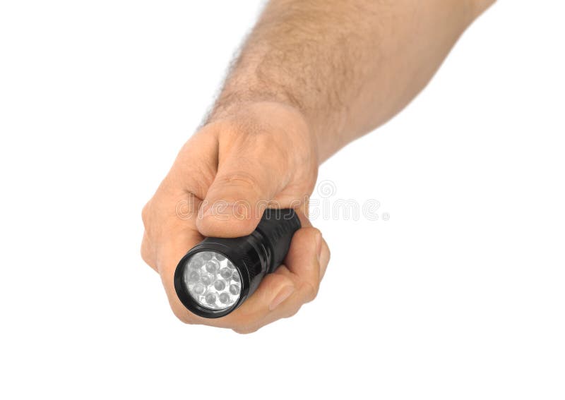 Flashlight in hand stock photo. Image of lighting, black - 50573672