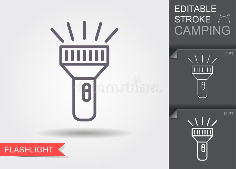 Flashlight Icon. Black Contour Linear Silhouette. Editable Strokes ...