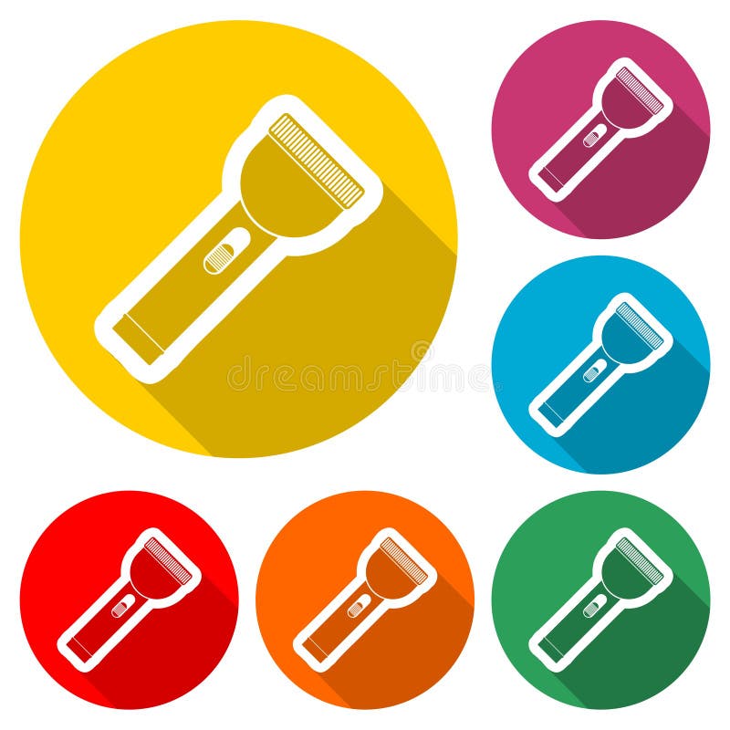 Flashlight Icon, Light Flash, Color Icon with Long Shadow Stock Vector ...