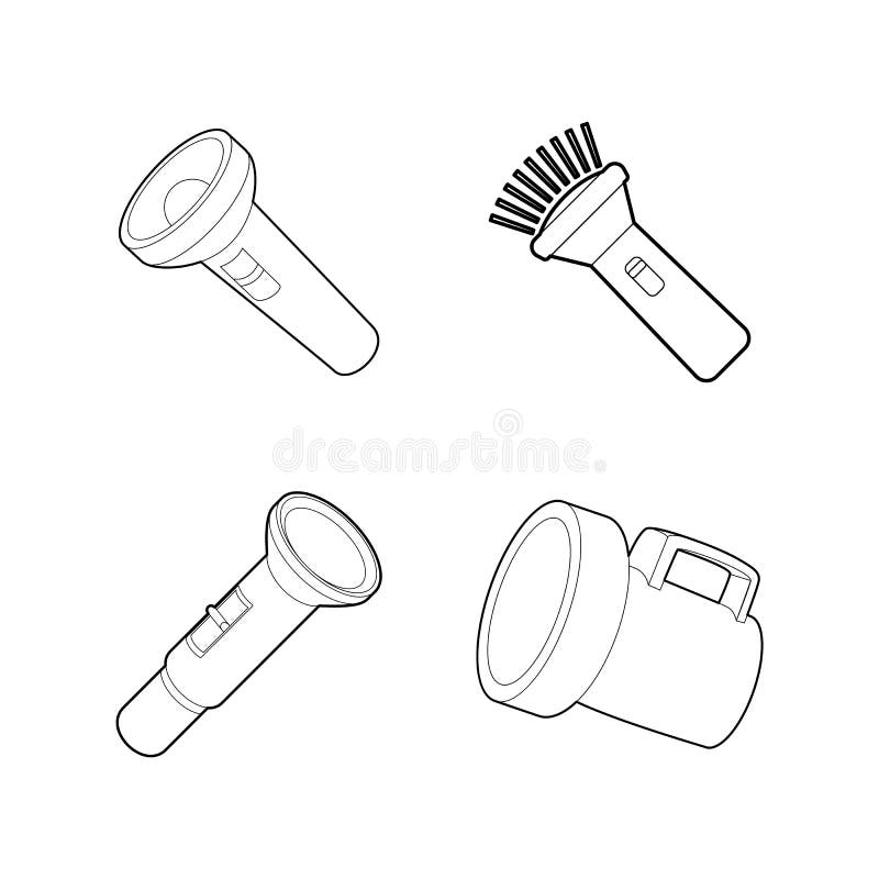 Flashlight Icon Set, Outline Style Stock Vector - Illustration of ...