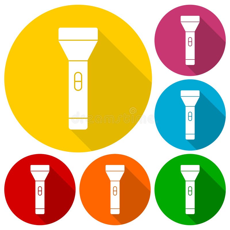 Flashlight Icons Set with Long Shadow Stock Vector - Illustration of ...