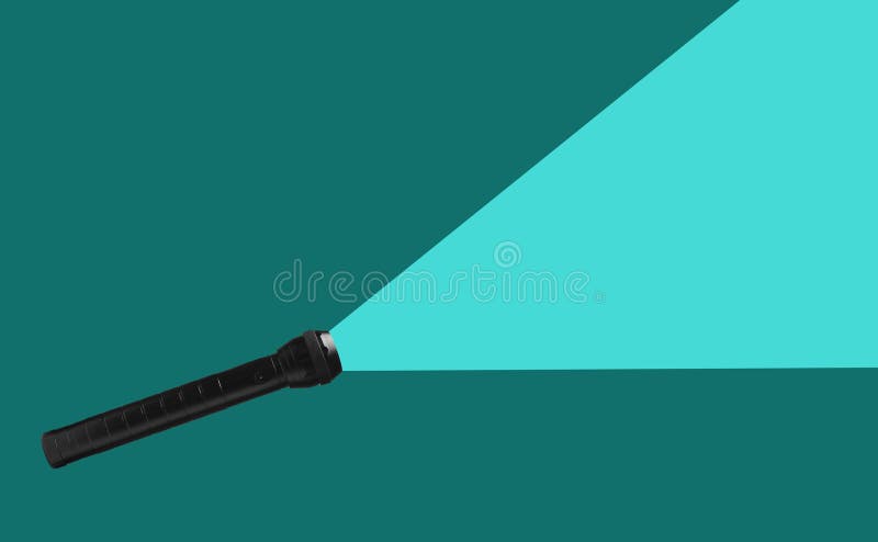 Flashlight Illuminating Turquoise Background. Light Symbolizing Search ...