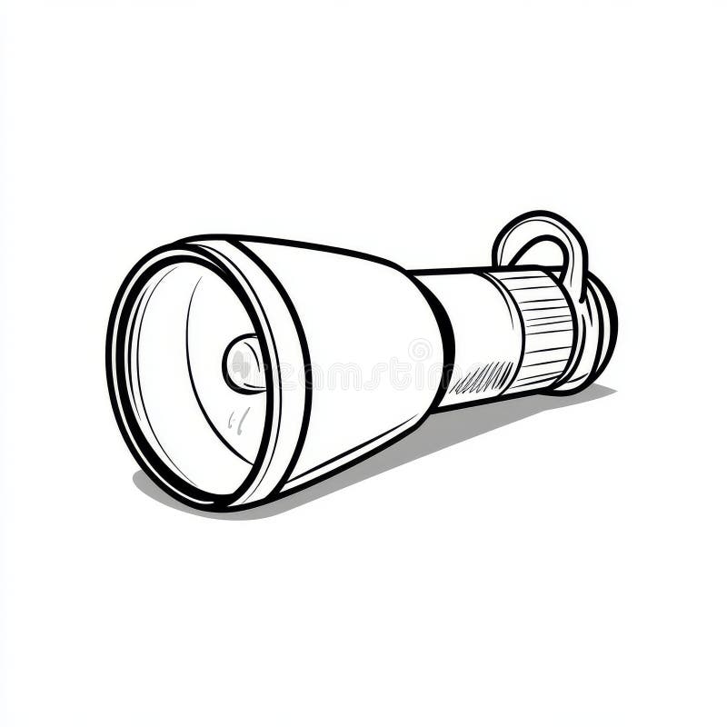 A Flashlight Illustrated in Black and White Line Style on a White ...